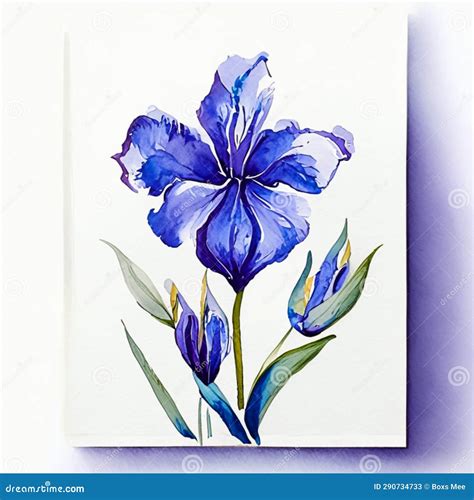 Blue Iris Flower Watercolor Painting On Canvas Hand Drawn