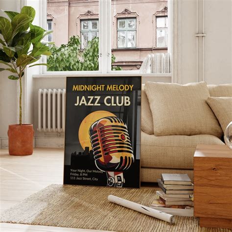 Jazz Club Digital Poster Retro Microphone Poster Jazz Poster Jazz
