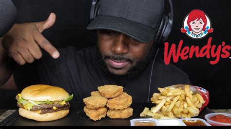 ASMR MUKBANG WENDYS DOUBLE CHEESEBURGER CHICKEN NUGGETS FRENCH