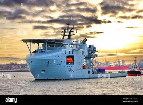 Rfa Proteus K60 Resupply Rn Ship Leaving The River Tyne Against Sunset