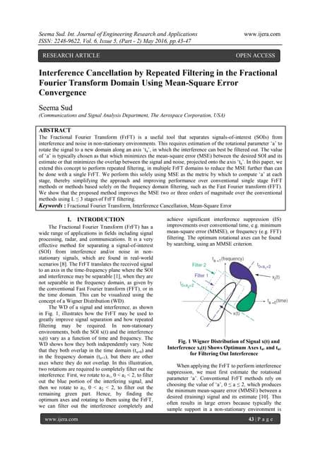 Interference Cancellation By Repeated Filtering In The Fractional