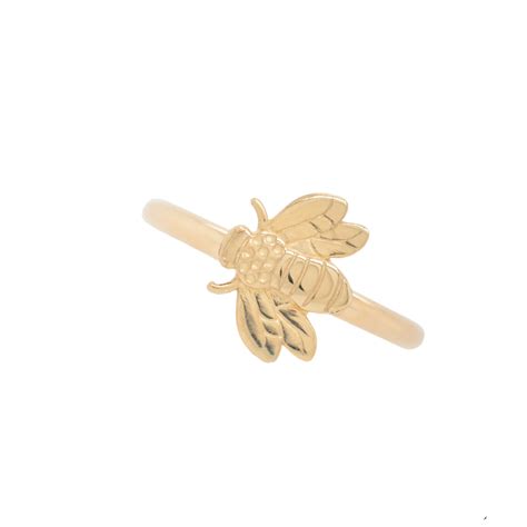 Bee Ring 14k Gold Blue Lotus