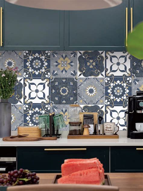 6pcs Vintage Flower Pattern Kitchen Tile Sticker Patterned Kitchen