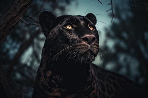 Premium AI Image | A black panther in the night