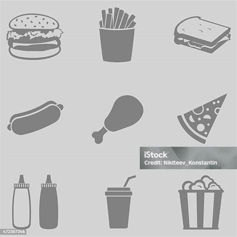 Vector Set Of Fast Food Icons向量圖形及更多2015年圖片 2015年 三文治 不健康飲食 Istock