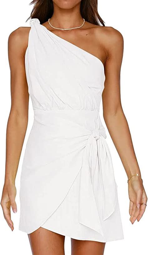 Lillusory Womens One Shoulder Mini Dress 2023 Summer Wrap Ruched Tie