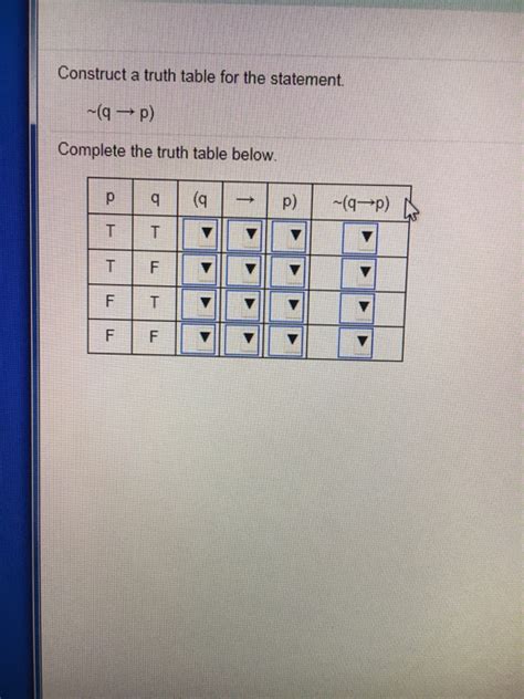 Solved Construct A Truth Table For The Statement ~q → P