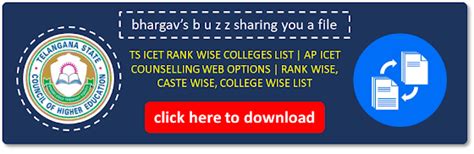 Ts Icet Rank Wise Caste Wise Colleges List Cut Off Statement