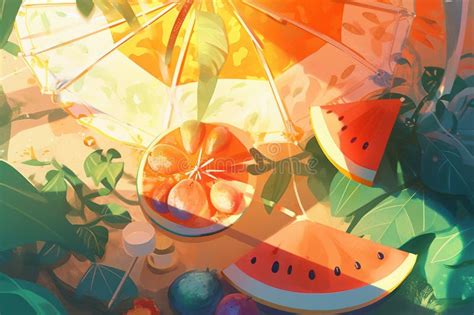 Hand Drawn Illustration Of A Summer Theme Concept Generative Ai Stock