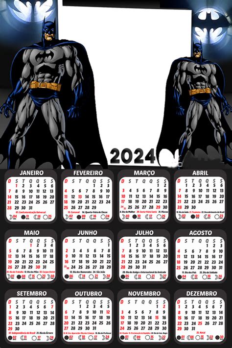 Calendário Batman Desenho 2024 Moldura Png Digital Grátis