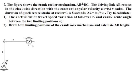 Solved 7 The Figure Shows The Crank Rocker Mechanism Chegg