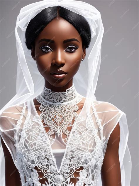 Premium Ai Image Portrait Of A Black Woman In A White Lace Dress