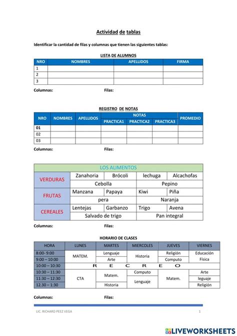 Tablas En Word Worksheet
