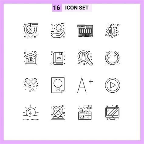 Set Of 16 Modern Ui Icons Symbols Signs For Bank Technical Synth Support Synthesizer Editable