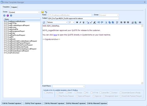 Quotewerks Help Chapter 15 E Mail Features E Mail Templates