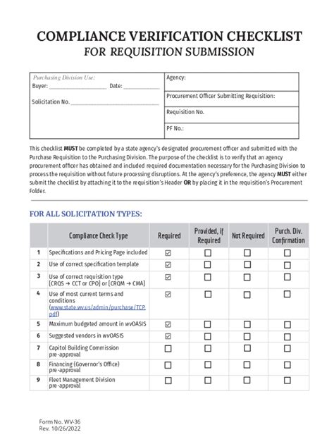 Fillable Online Compliance Verification Checklist Fax Email