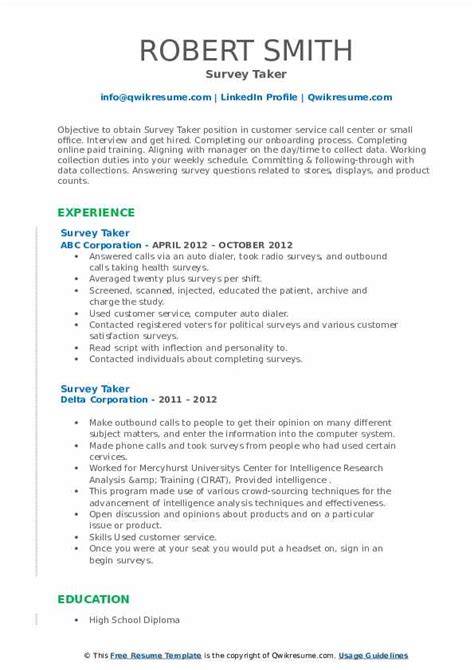 Survey Taker Resume Samples Templates For
