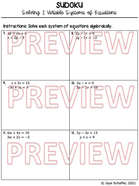 Solving Two Variable Systems Sudoku Puzzle Made By Teachers