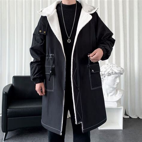Lamb Velvet Windbreaker Jacket Men Winter Thick Cotton Coat Mid Length