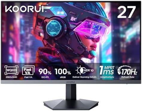KOORUI 27 Inch WQHD Gaming Monitor 2K 1440p Computer Monitor Up To