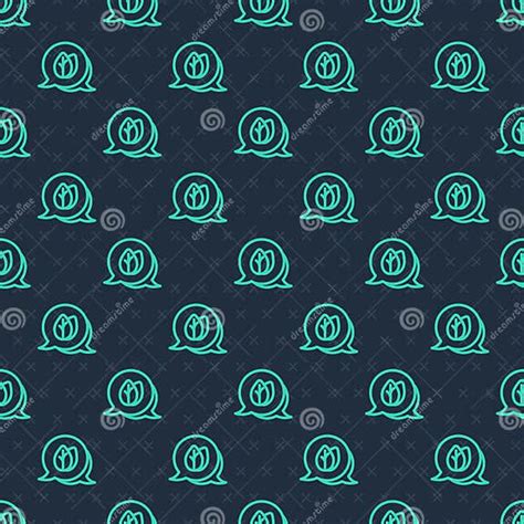 Green Line Leaf Icon Isolated Seamless Pattern On Blue Background Leaves Sign Fresh Natural