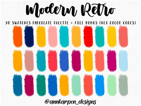 Modern Retro Procreate Palette 30 Hex Color Codes Good Notes Instant Digital Download Ipad