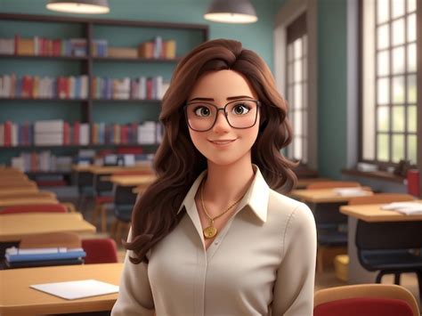 Premium Photo A Cartoon Of A Female Teacher In Front Of A Classroom