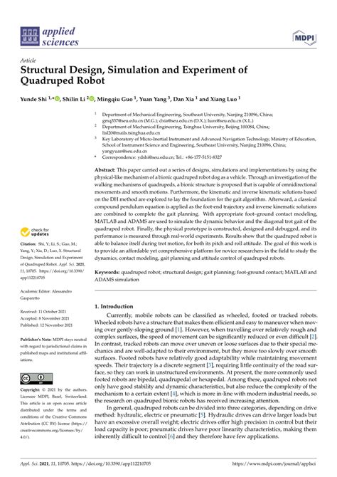 pdf structural design simulation and experiment of quadruped robot
