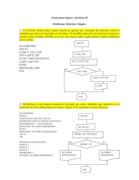 Doc Ejercicios De Estructuras Lógicas Selectivas Si Dokumentips