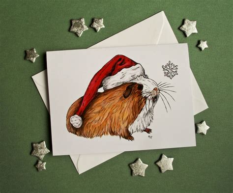 Guinea Pig With Snowflake Christmas Card With Glitter Etsy