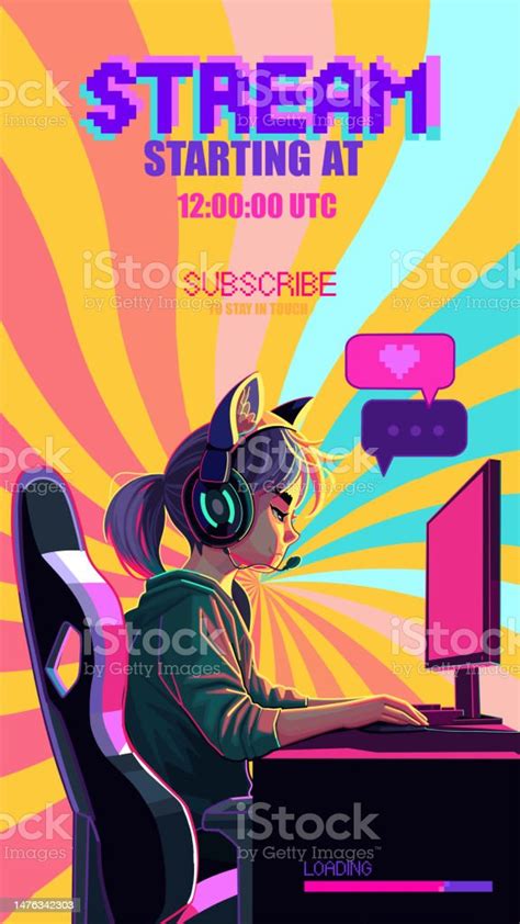 헤드셋을 쓴 아시아 소녀 게이머 또는 스트리머가 컴퓨터 앞에 앉아 있다 Championship에 대한 스톡 벡터 아트 및 기타 이미지 Championship