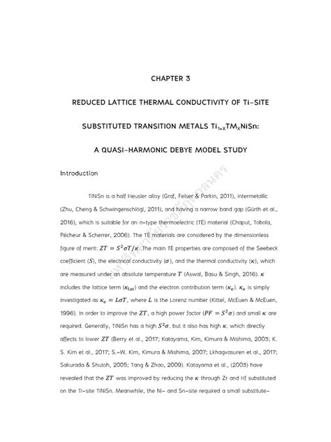 Reduced Lattice Thermal Conductivity Of Ti Site Substituted Transition Metals Ti Tm Nisn A