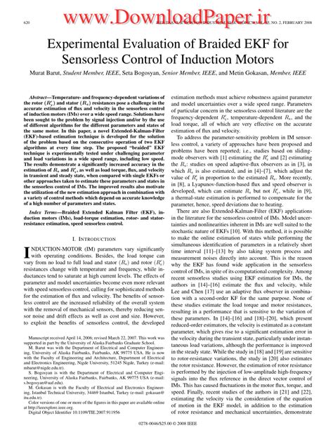 Pdf Experimental Evaluation Of Braided Ekf For Sensorless Control Of Induction Motors