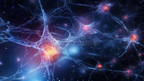Detailed Neurons Network With Glowing Synapses Stock Illustration
