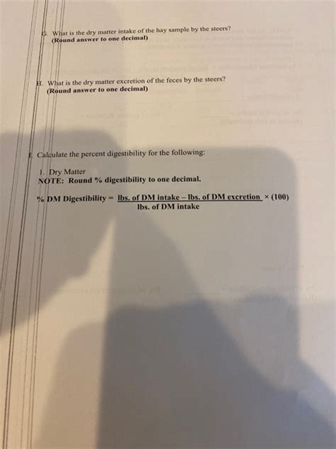 Solved Vii Problems On Calculating Digestibility Of Feeds