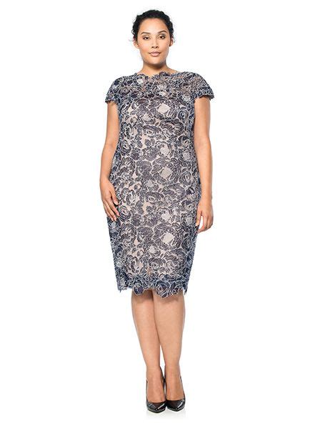 Tadashi Shoji Rose Motif Embroidered Tulle Boatneck Dress Plus Size