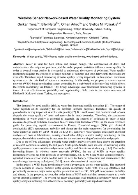 Pdf Wireless Sensor Network Based Water Quality Monitoring System