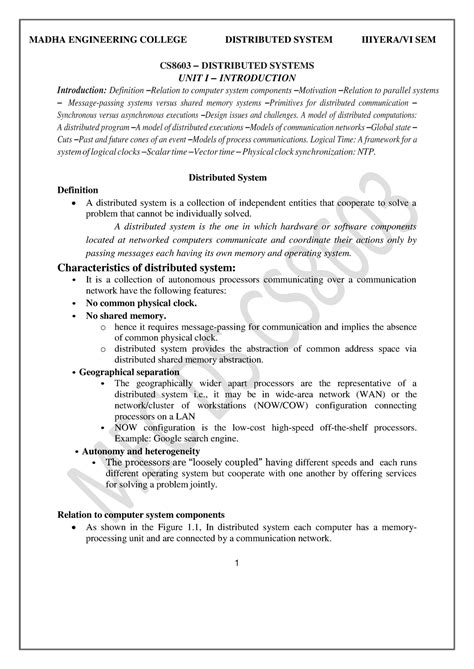 UNIT DS CS CS DISTRIBUTED SYSTEMS UNIT I INTRODUCTION Introduction
