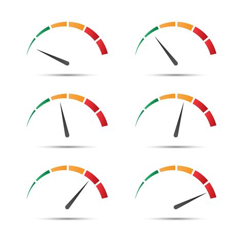 Set Of Color Vector Speedometers With Indicator In Green Orange And Red Part Speedometer And