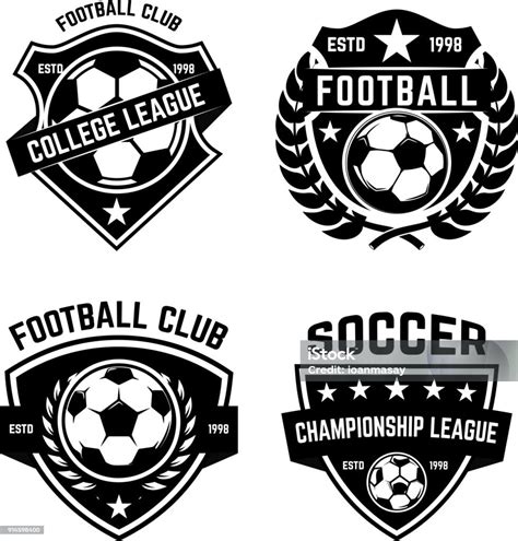 축구공과 날개 달린된 엠 블 럼의 설정 레이블 상징 기호에 대 한 디자인 요소입니다 0명에 대한 스톡 벡터 아트 및 기타 이미지 0명 Championship 개체