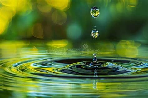 Water Droplet Falling Creating Concentric Ripples On A Green Water Surface Stock Image Image
