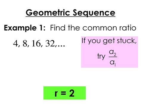 Geometric Sequence A Sequence Of Terms That Have A Common Ratio Between
