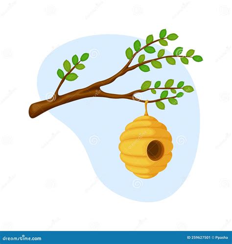Hive Yellow Cartoon Bee Hive A Beehive On A Tree Branch Stock