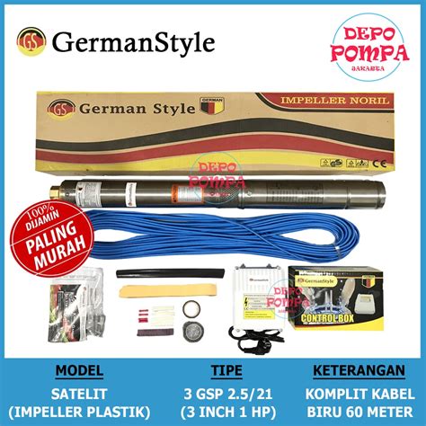 Jual Pompa Satelit GERMAN STYLE 3 INCH 1 HP KOMPLIT KABEL BIRU ASLI