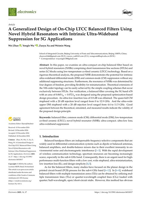 Pdf A Generalized Design Of On Chip Ltcc Balanced Filters Using Novel