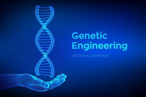 Dna 서 열을 손에 와이어 프레임 Dna 분자 구조 메쉬 Dna 코드 편집 가능한 템플릿입니다 과학 및 기술 개념입니다 벡터