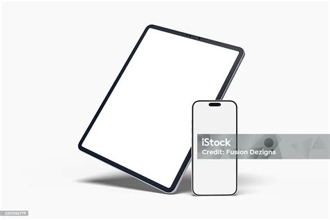 사실적인 현대 태블릿 및 스마트 폰 디지털 장치 모형 전면 뷰는 배경에 격리 된 빈 화면입니다 Ui Ux 앱 및 웹 사이트 프레젠테이션을 위한 기술 빈 디스플레이 템플릿 3