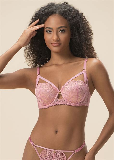 New Celine Pink Floral Lace Push Up Molded Cup Balconette Demi Bra