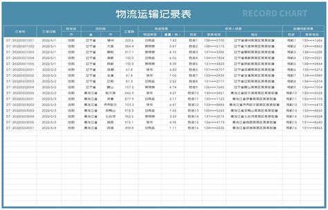 蓝色物流运输记录表excel模板完美办公