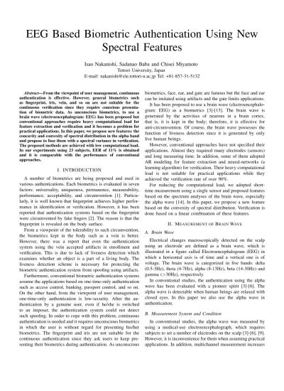 Eeg Based Biometric Authentication Using New Spectral Features